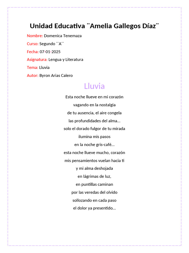 Poema de Nostalgia Bajo la Lluvia | PDF