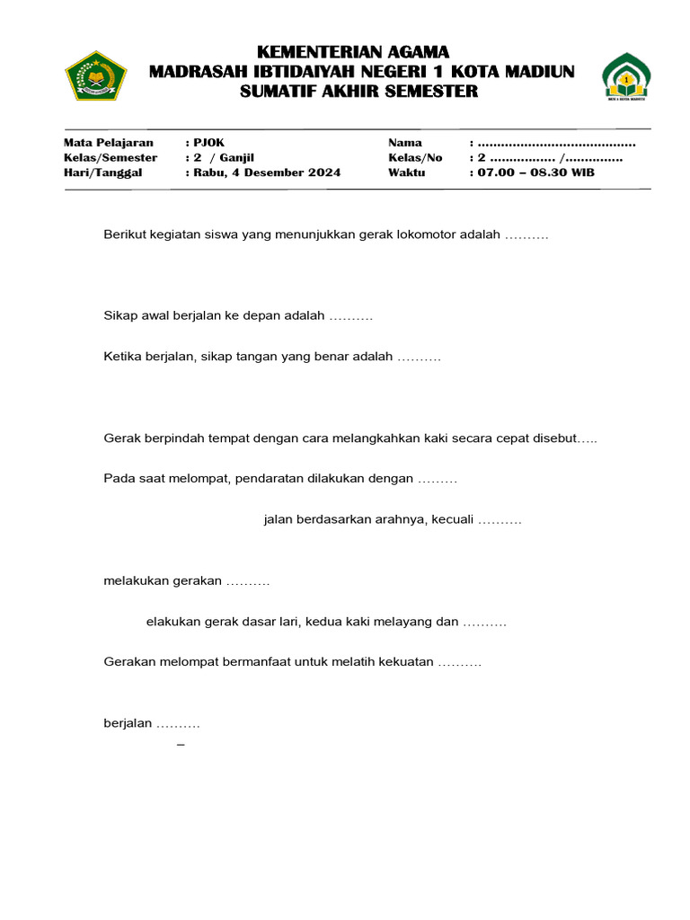 SAS KLS 2 PJOK - TP 2425 Revisi | PDF