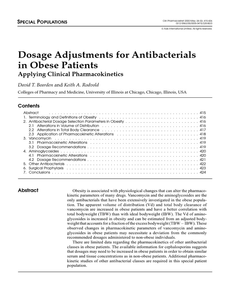 Dosage Adjustements For Obese Patients ATB | PDF | Dose (Biochemistry) | Chemistry