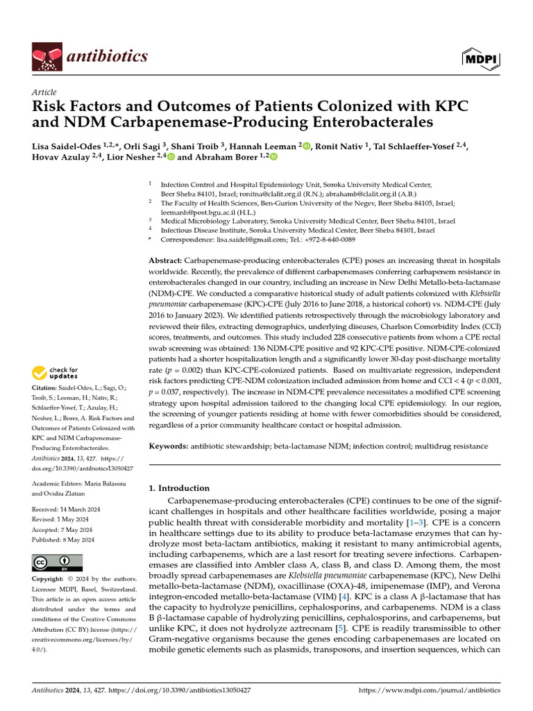 Risk Factors and Outcomes of Patients Colonized with KPC and NDM Carbapenemase-Producing ...