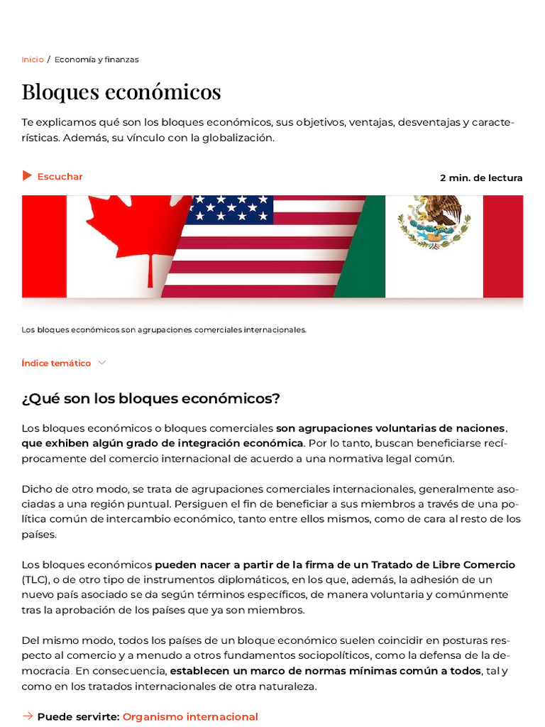 Bloques Económicos - Concepto, Objetivos, Tipos y Ejemplos | PDF | El comercio internacional ...