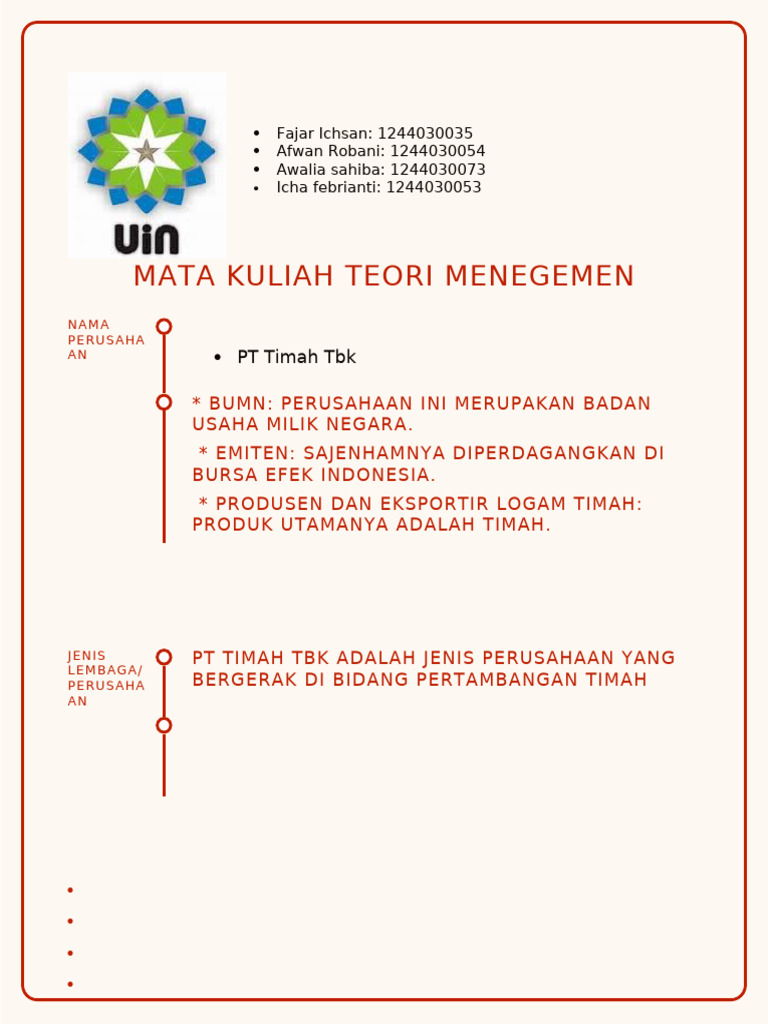 PT Timah Tbk: State-Owned Tin Mining Company | PDF