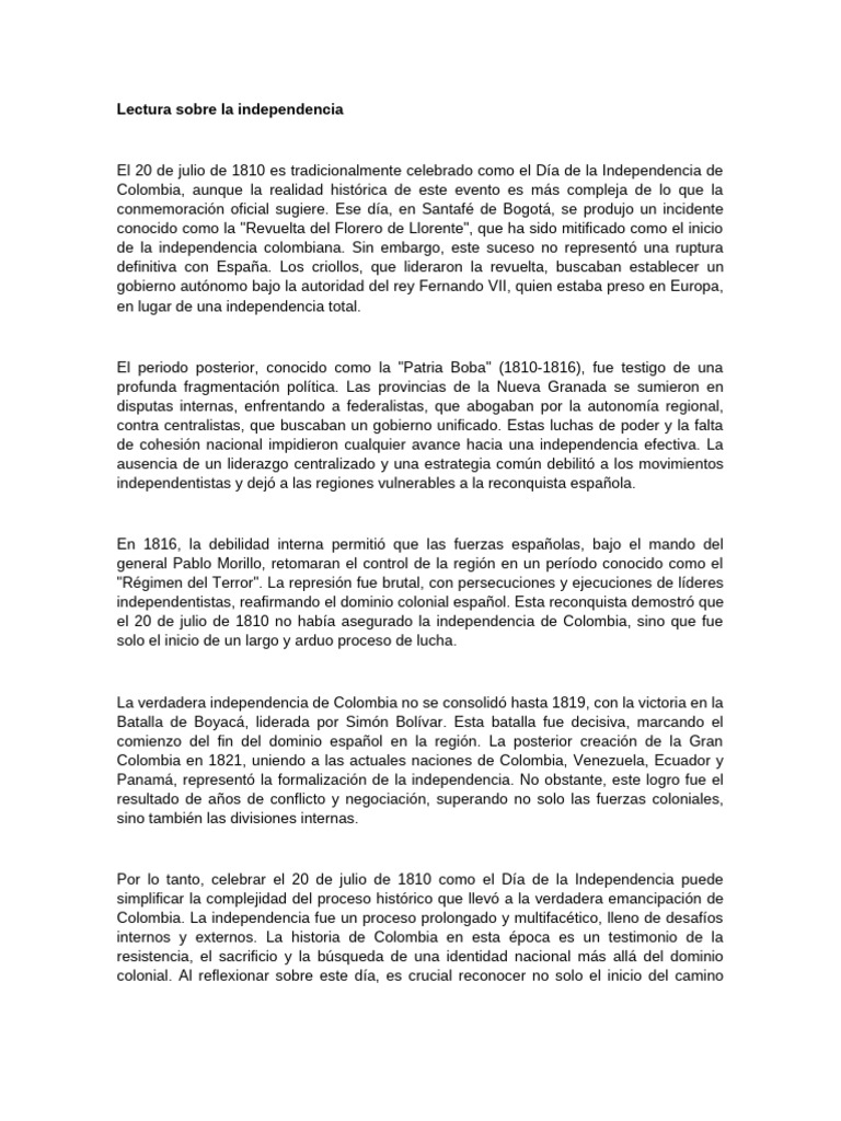 Historia de la Independencia de Colombia | PDF | Conflictos del segundo ...
