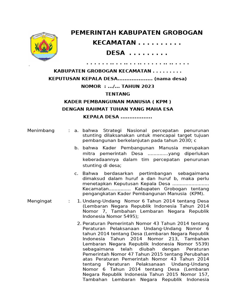 1. Contoh Draf SK KPM - KADER PEMBANGUNAN MANUSIA - 2 Januari 2022 ...