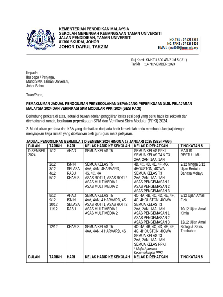 Jadual Penggiliran SPM 2024 | PDF