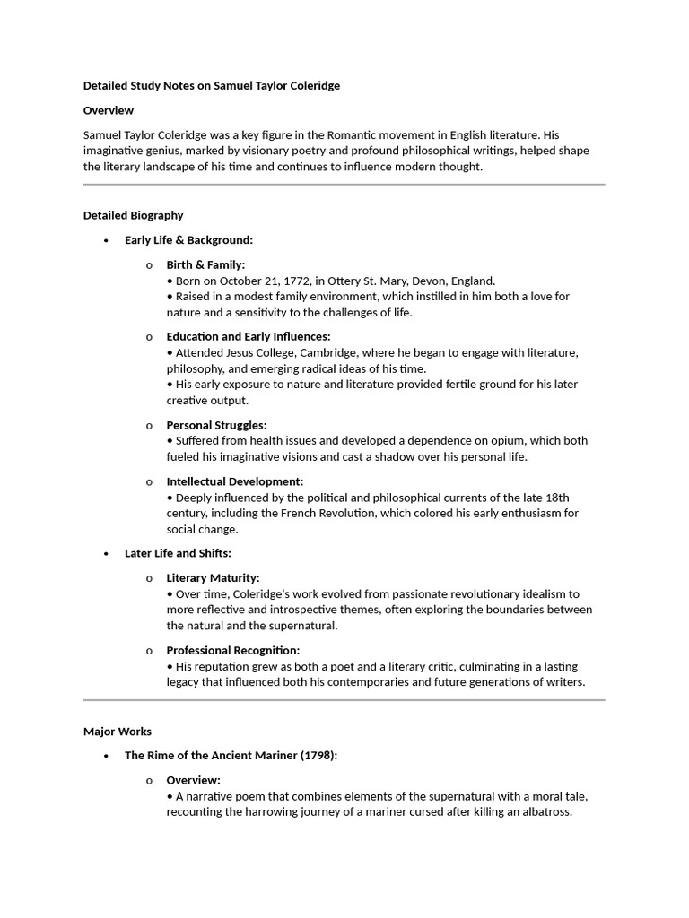 Samuel Taylor Coleridge | PDF | Samuel Taylor Coleridge | Romanticism