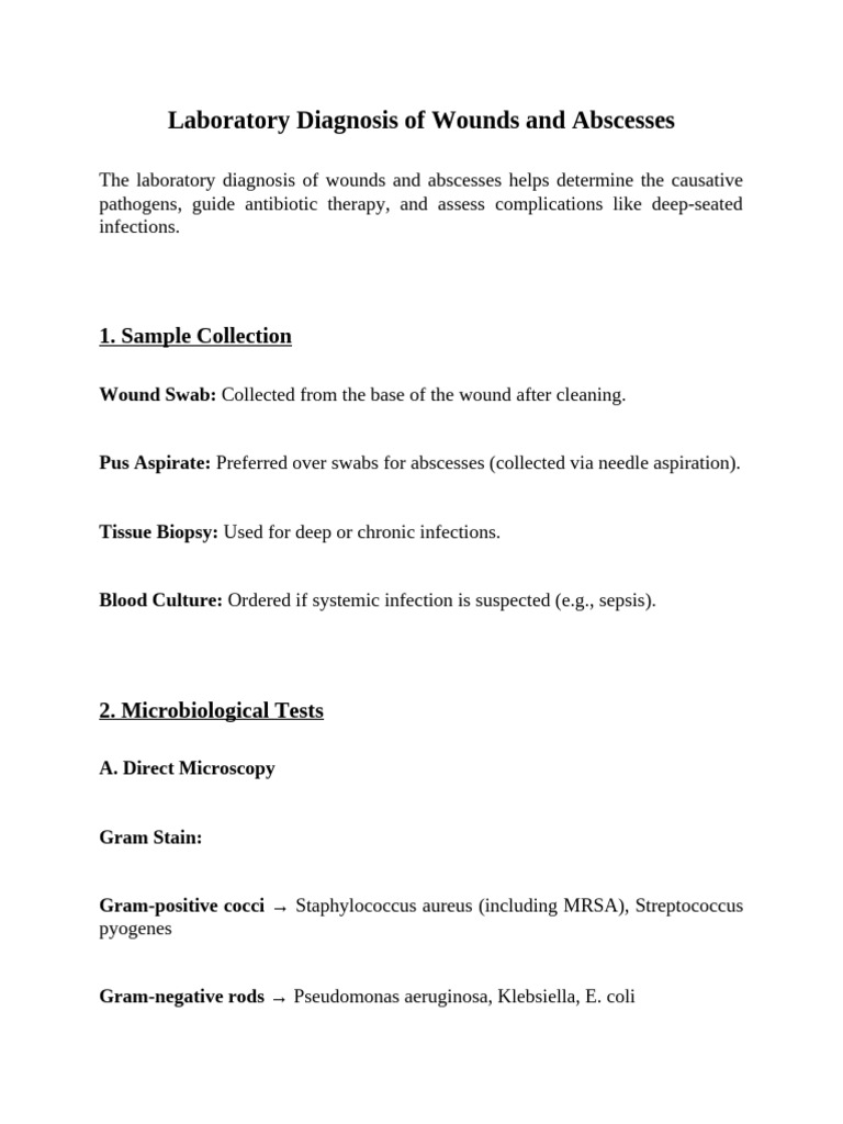 Laboratory Diagnosis of Wounds and Abscesses Micro 7th | PDF ...