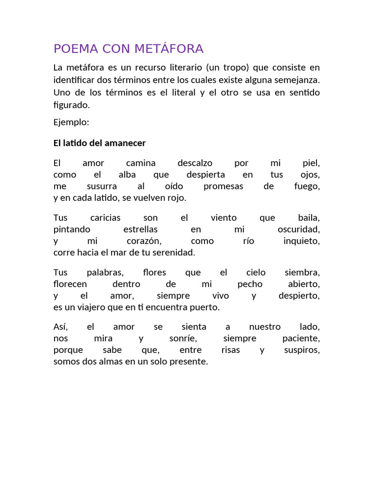 Poemas y Metáforas en la Literatura | PDF | Amor