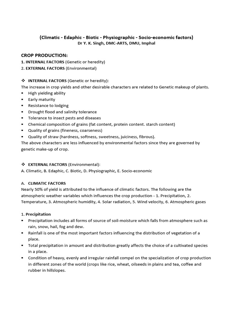 Factors Influencing Crop Production | PDF | Soil | Plant Nutrition