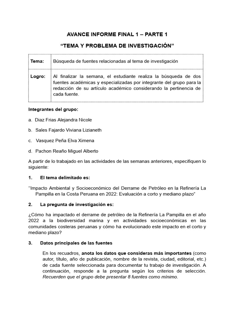 Avance Informe Final 1 - Parte 2 (Aif1) | PDF | Perú | Entorno natural