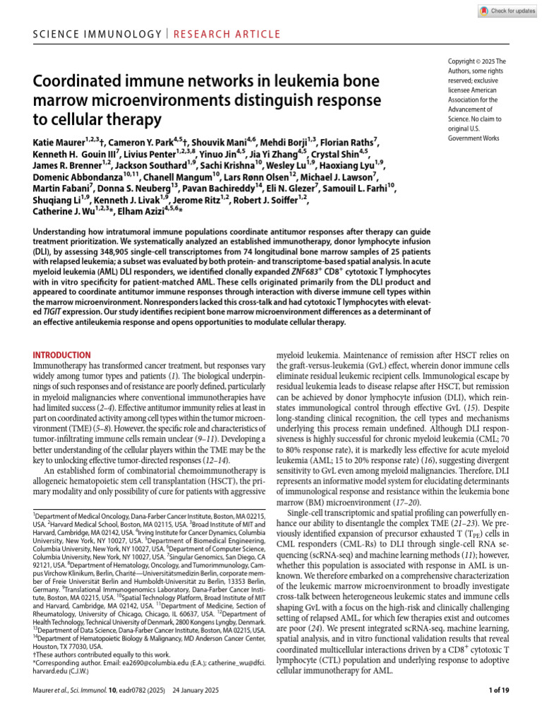 sciimmunol.adr0782 | PDF | Hematopoietic Stem Cell Transplantation | Leukemia