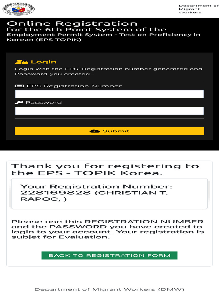 EPS-TOPIK Registration Guide | PDF