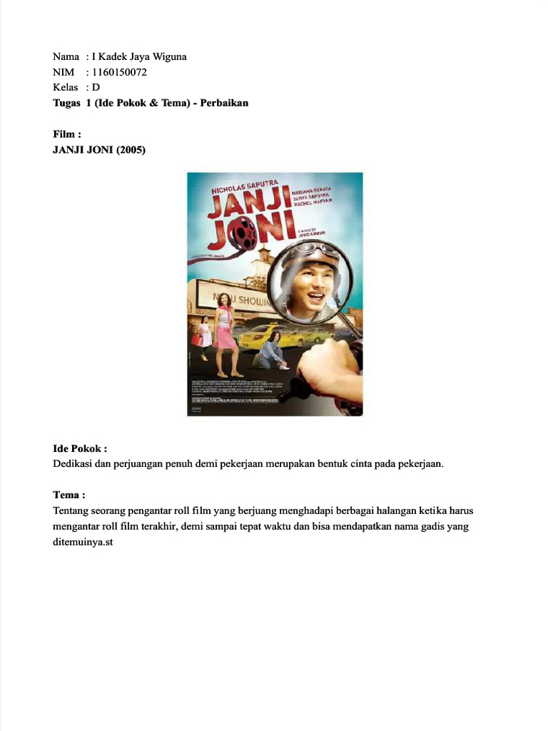 PDF Tugas Skenario 1 Ide Pokok Dan Tema Film Janji Joni 2005 - Compress | PDF