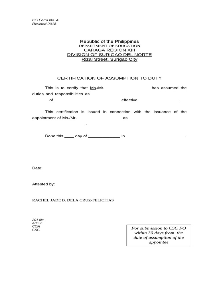CS-Form-No.-4-Certification-of-Assumption-to-Duty | PDF