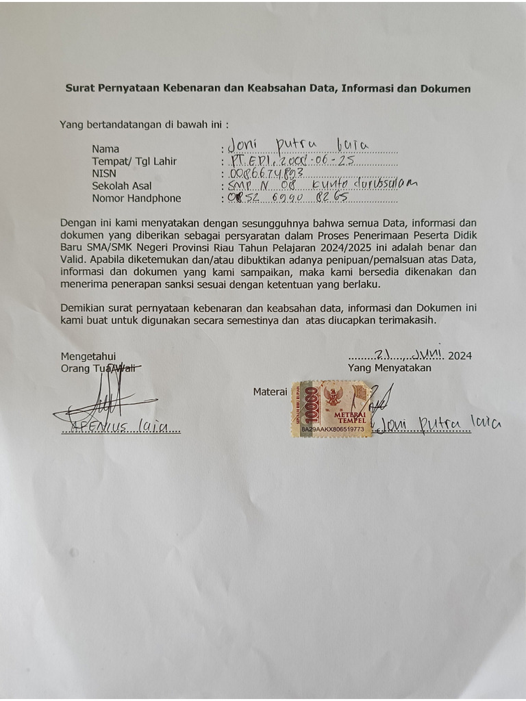 Surat Keapsahan Joni | PDF