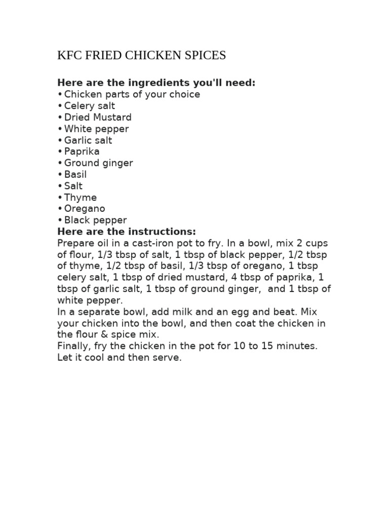 KFC Fried Chicken Spices | PDF
