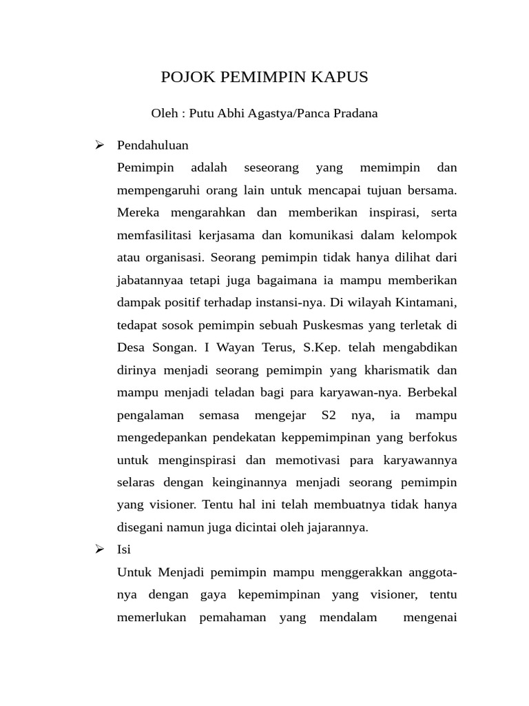 Pojok Pemimpin Kapus | PDF