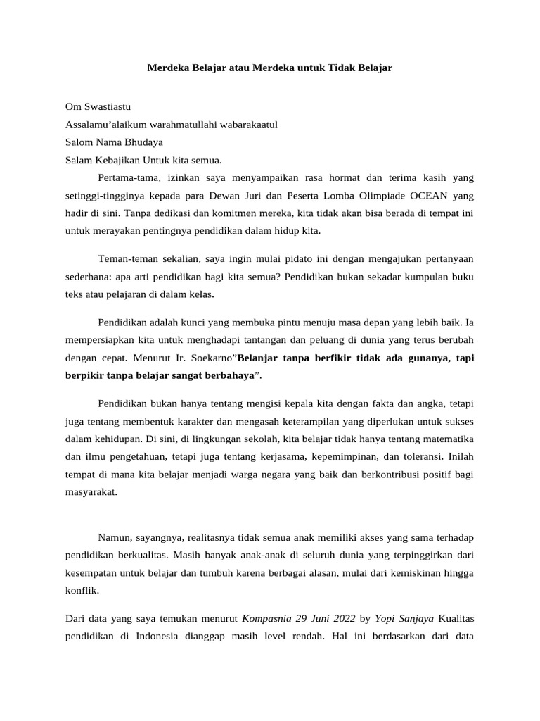 Teks Orasi Merdeka Belajar OCEAN | PDF