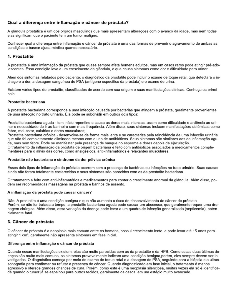 Diferenças Entre Prostatite e Câncer | PDF | Próstata | Câncer de próstata