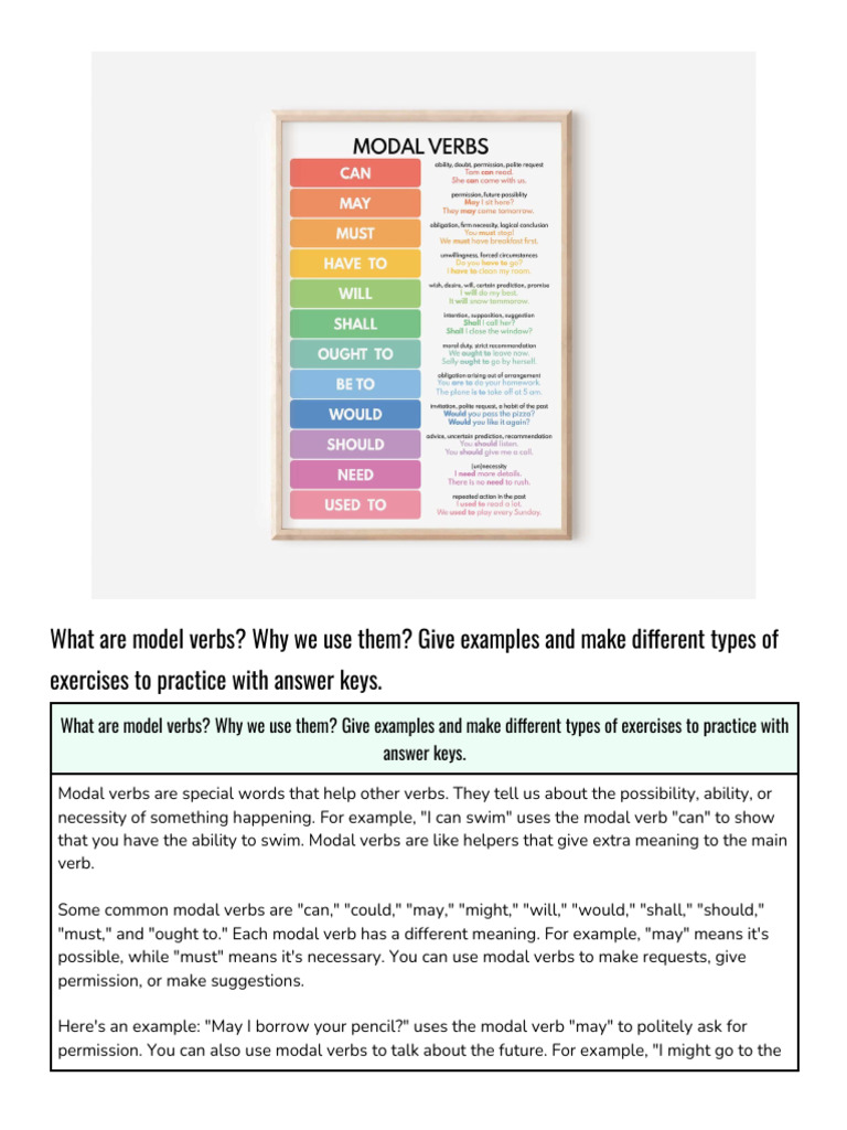 Modal Verbs Guide with Exercises | PDF | Verb | Languages