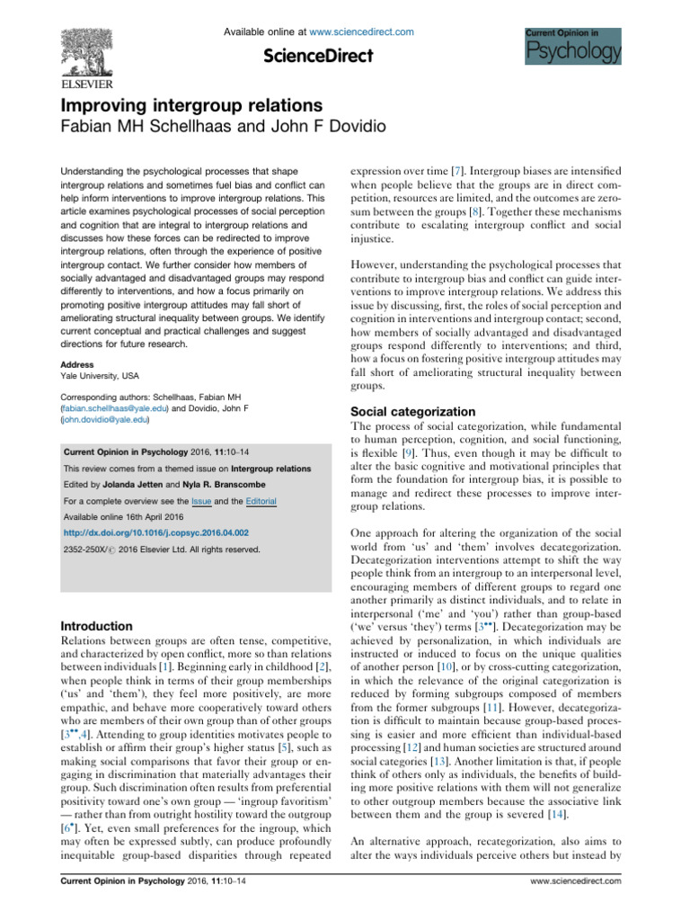 Improving-intergroup-relations_2016_Current-Opinion-in-Psychology | PDF ...