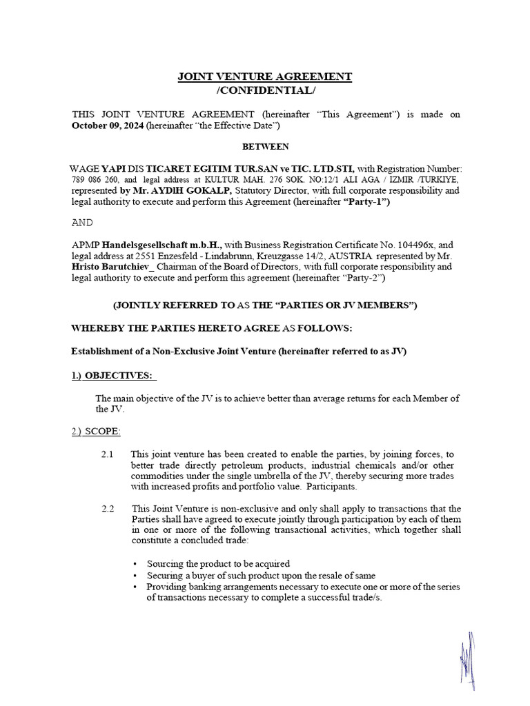 Joint Venture Agreement for Trade Operations | PDF | Arbitration ...