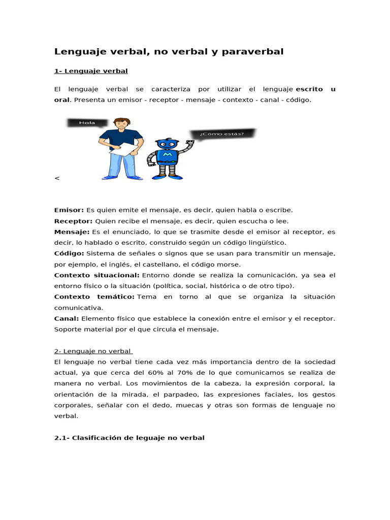 Tipos de Lenguaje: Verbal, No Verbal y Paraverbal | PDF | Comunicación ...