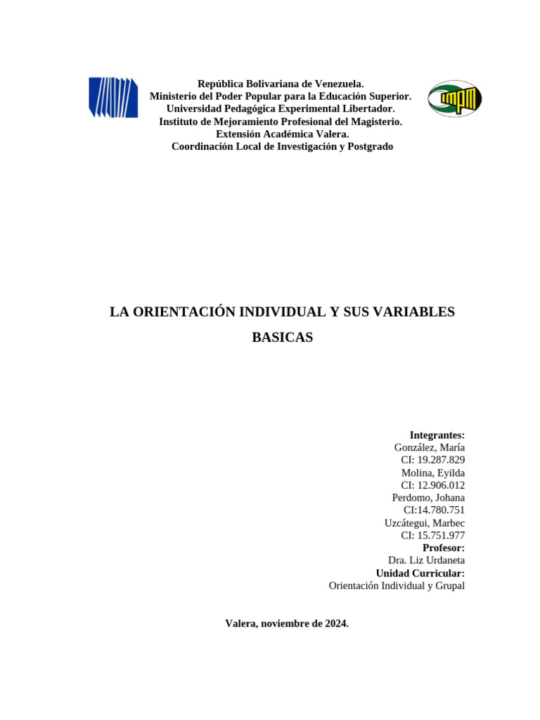 Variables Clave en la Orientación Individual | PDF | Desarrollo ...