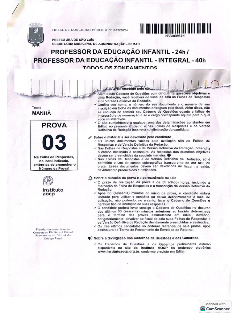 Prova Semed Educacao Infantil Tipo 3 | PDF