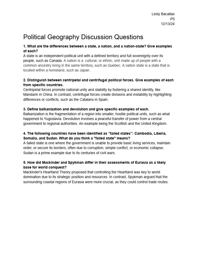 Political Geography Concepts Explained | PDF
