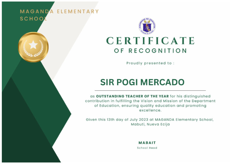 Outstanding Certificate Sample | PDF