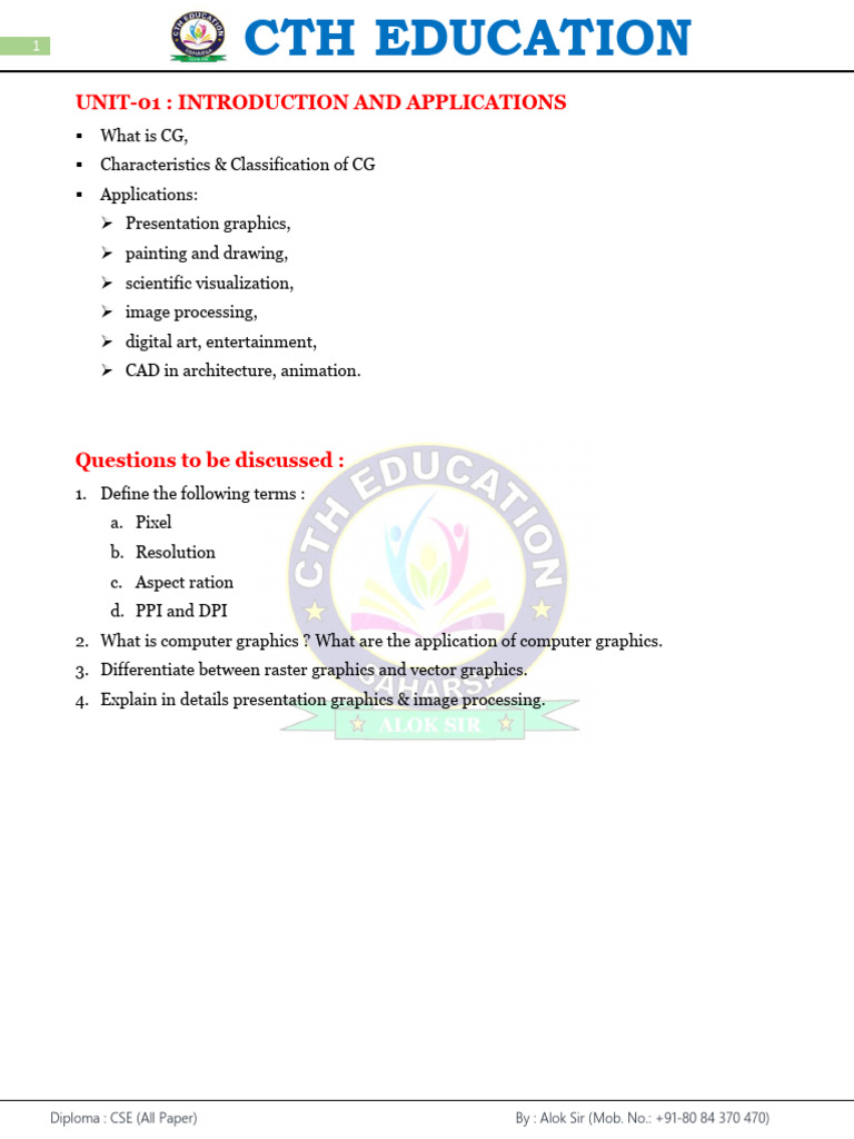 Computer Graphics Basics & Applications | PDF | Pixel | Image Resolution