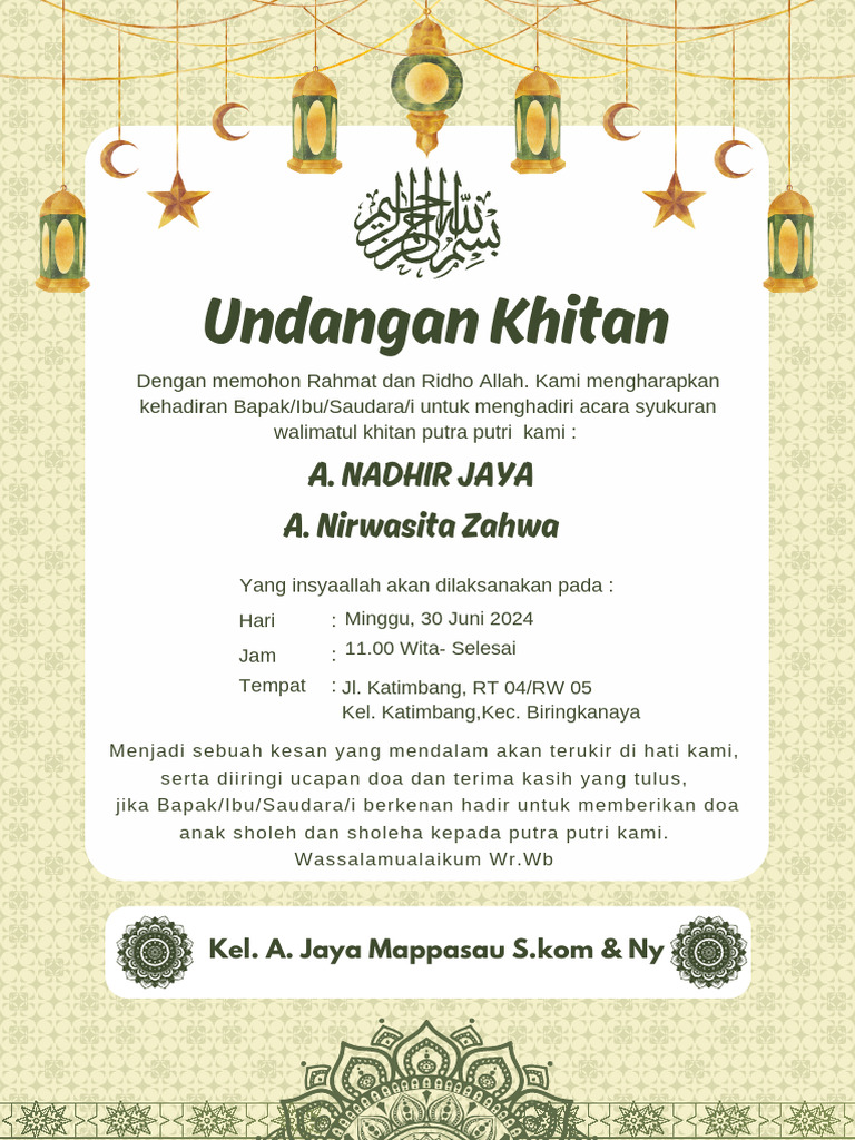Undangan Hijau Dan Putih Dekorasi Islam Khitan-1 | PDF