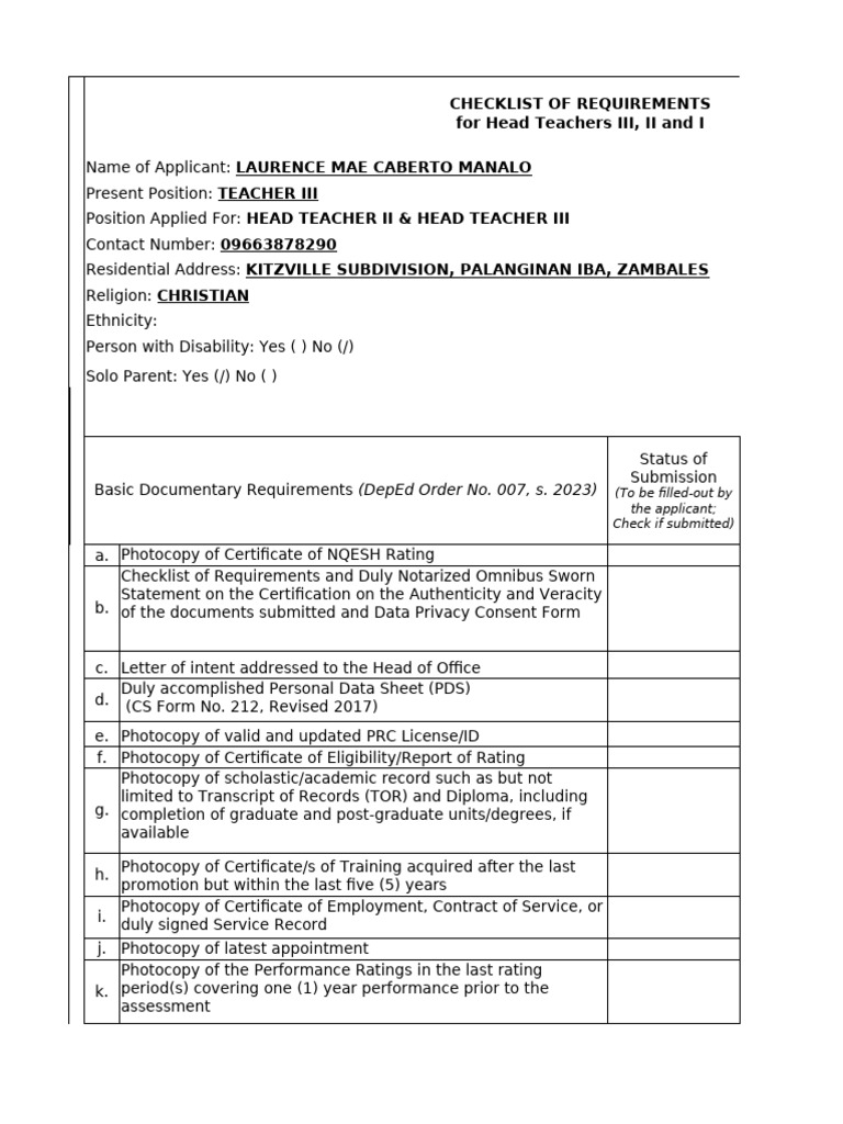 Checklist of Requirements Cum Omnibus Sworn Statement | PDF ...
