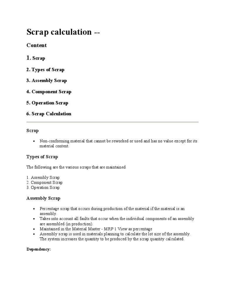 Scrap Calculation | PDF | Production And Manufacturing | Industries