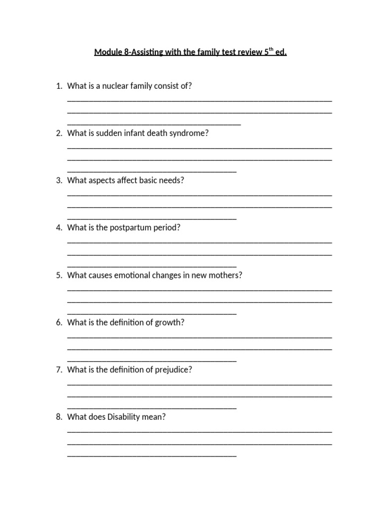 Module 8 Assisting With The Family Test Review 5th Ed | PDF | Infants ...