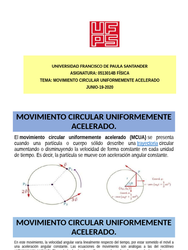 Movimiento Circular Uniformemente Acelerado | PDF | Velocidad | Aceleración
