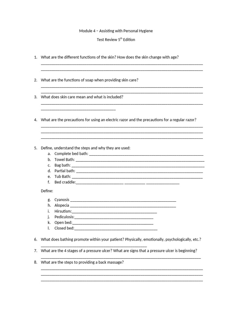 Module 4 - Personal Hygeine Test Review 5th Edition | PDF | Hygiene ...