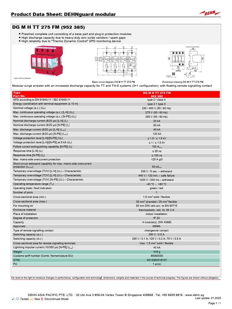 DEHNguard DG M H TT 275 FM Data Sheet | PDF | Electricity | Electrical ...