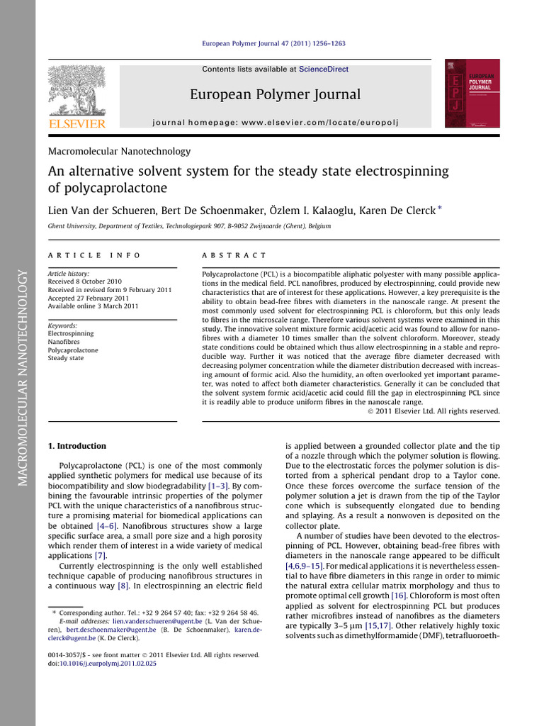 European Polymer Journal: Lien Van Der Schueren, Bert de Schoenmaker ...