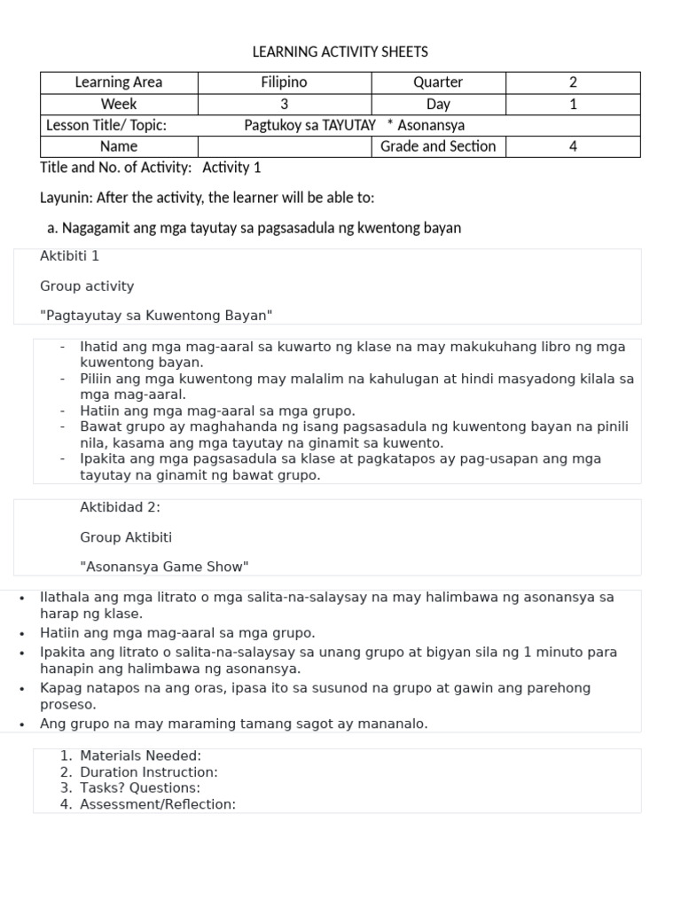 Learning Activity Sheets | PDF