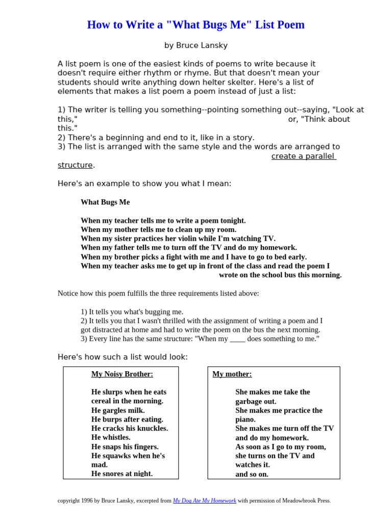 Writing a "What Bugs Me" List Poem | PDF