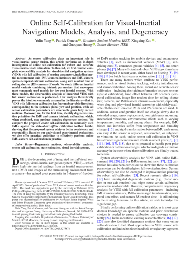 Online Self Calibration For Visual Inertial Navigation Models Analysis