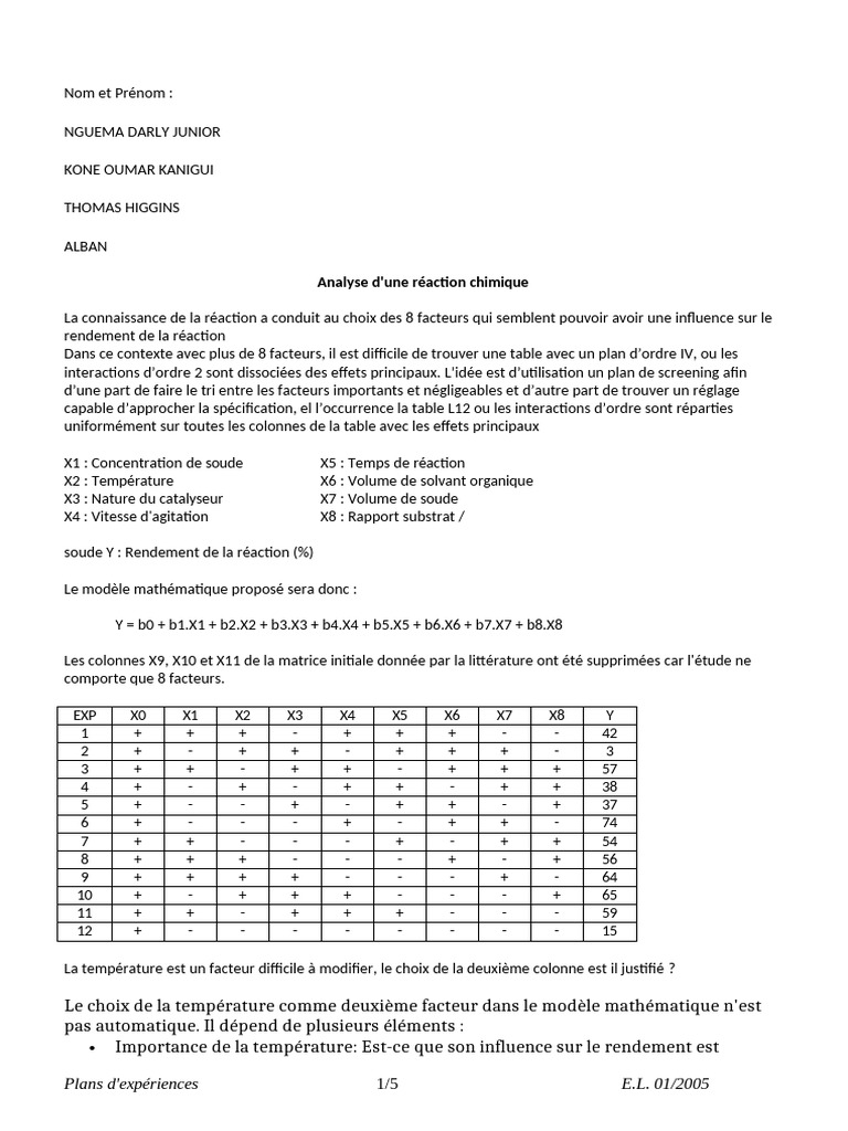 Devoir PEX | PDF | Plan d'expériences