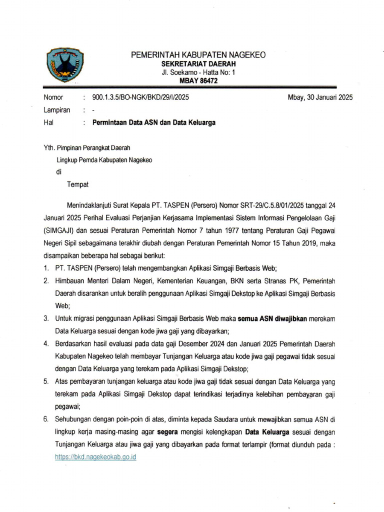 Surat Permintaan Data Keluarga ASN 2025 | PDF