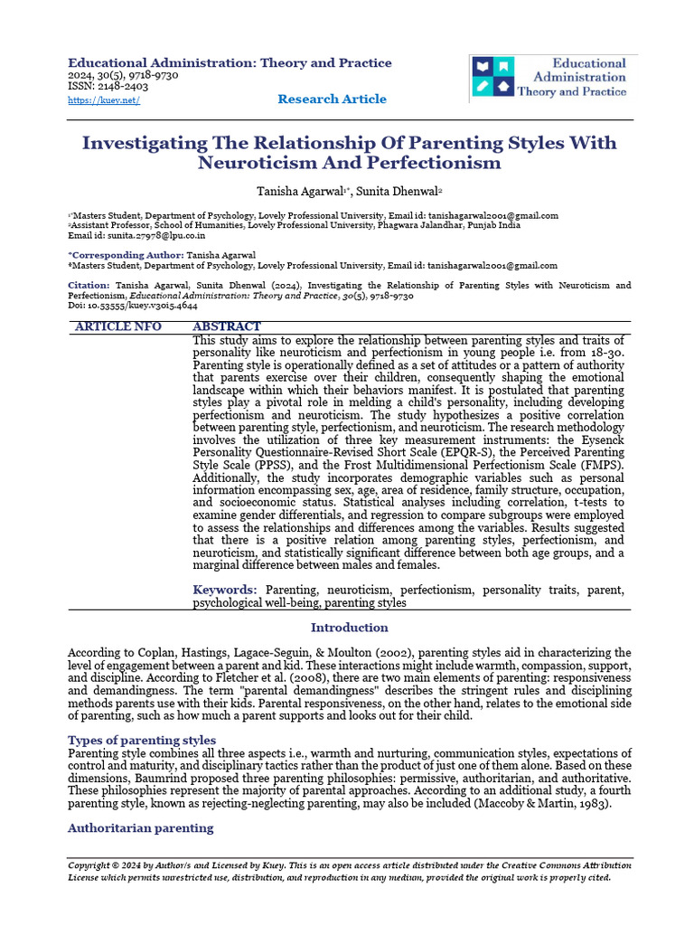 Final Vol. 30 No. 5 2024 Educational Administration Theory and Practice | PDF | Perfectionism ...