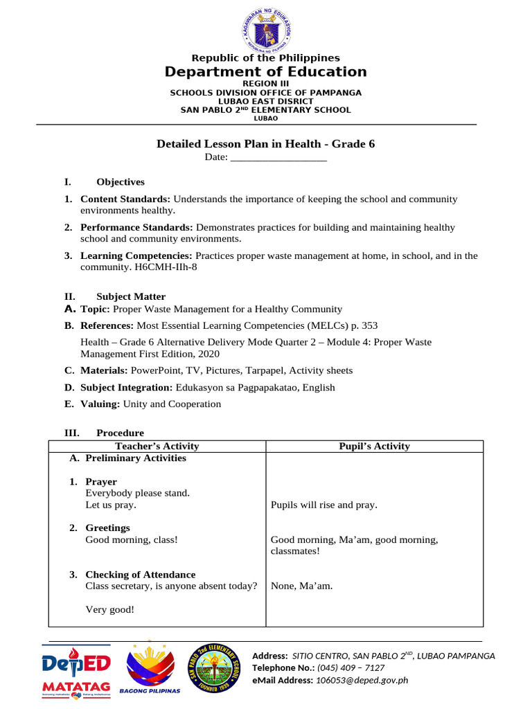 Detailed Lesson Plan in HEALTH 6 | PDF | Waste | Waste Management