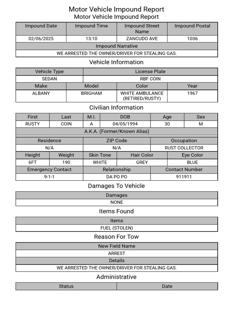 Impound Report | PDF | Land Transport | Car