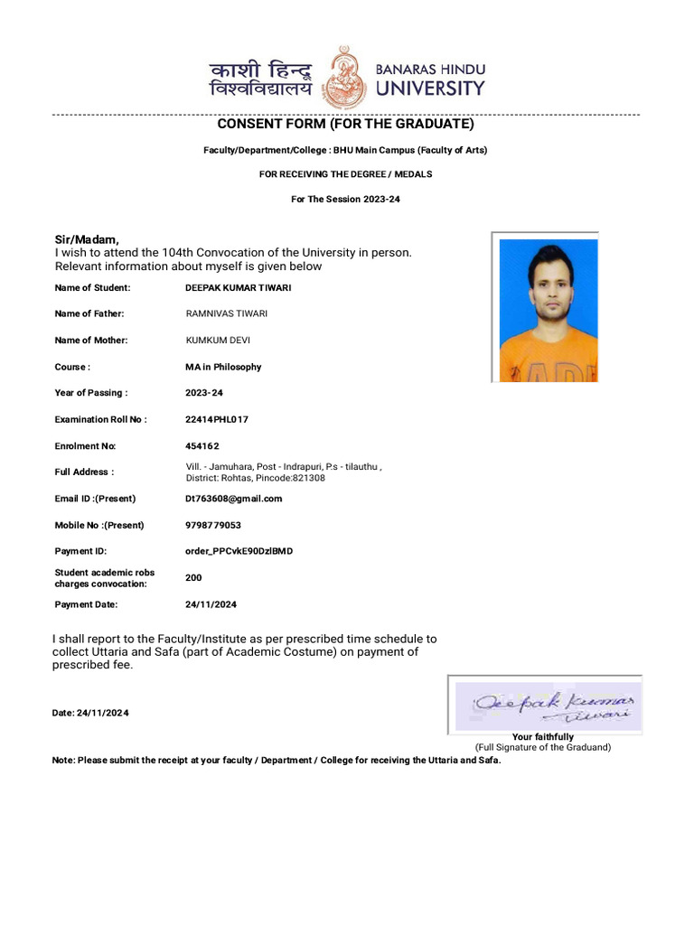 Convocation Receipt | PDF