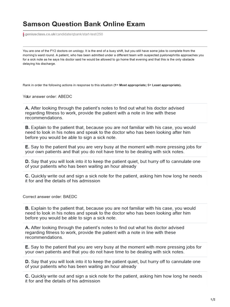 Geniusclass - Co.uk-Samson Question Bank Online Exam | PDF | Patient ...
